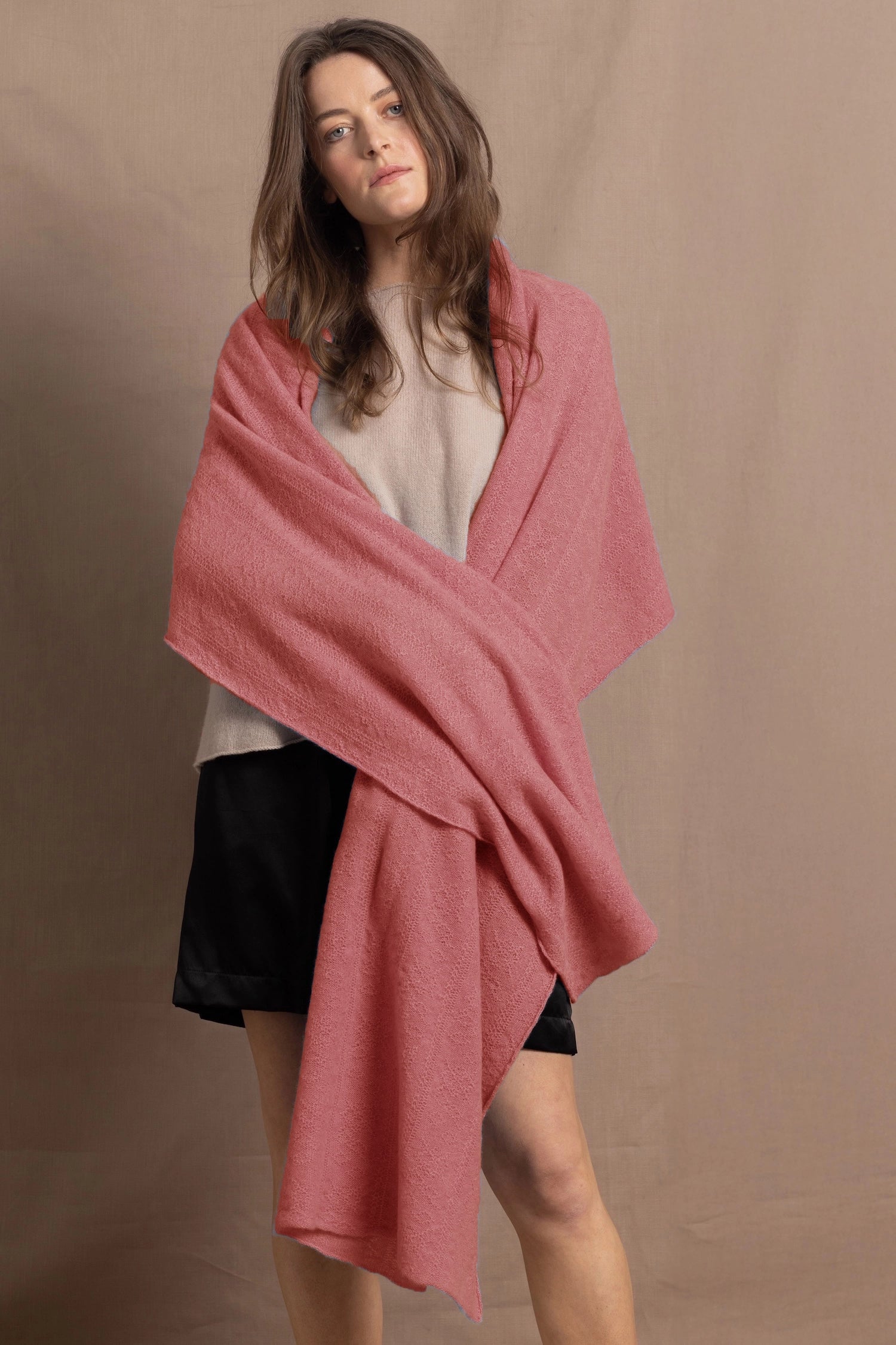 Grace Cashmere Wrap in Sand Rose | Made in Ireland – Madigan Cashmere